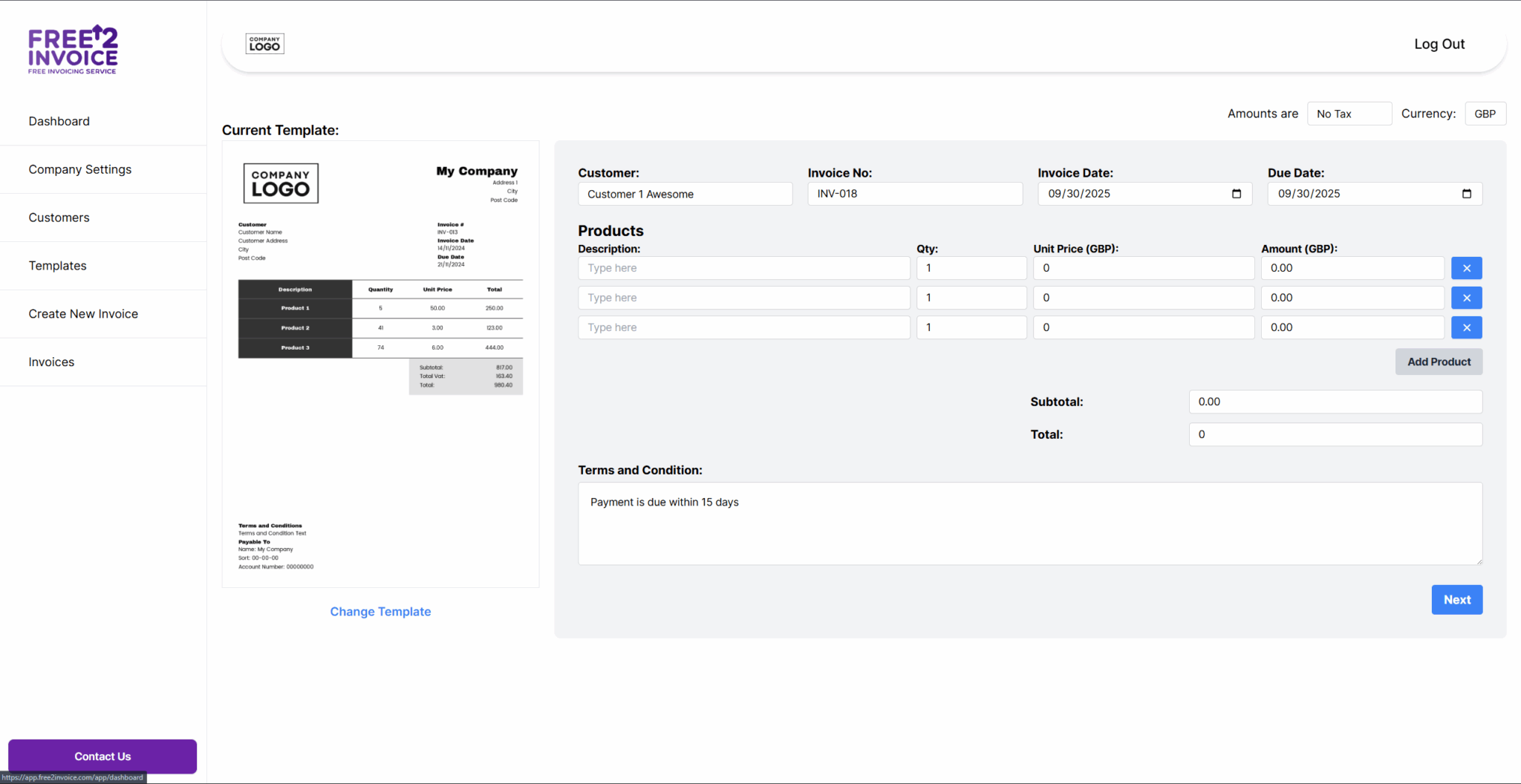 Free Invoice Software - Free2Invoice
